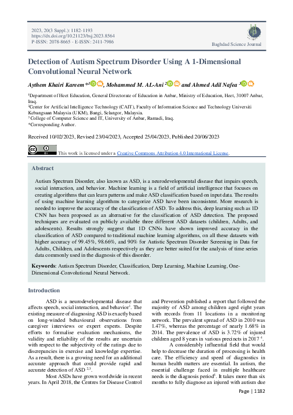 (PDF) Detection of Autism Spectrum Disorder Using A 1-Dimensional Convolutional Neural Network