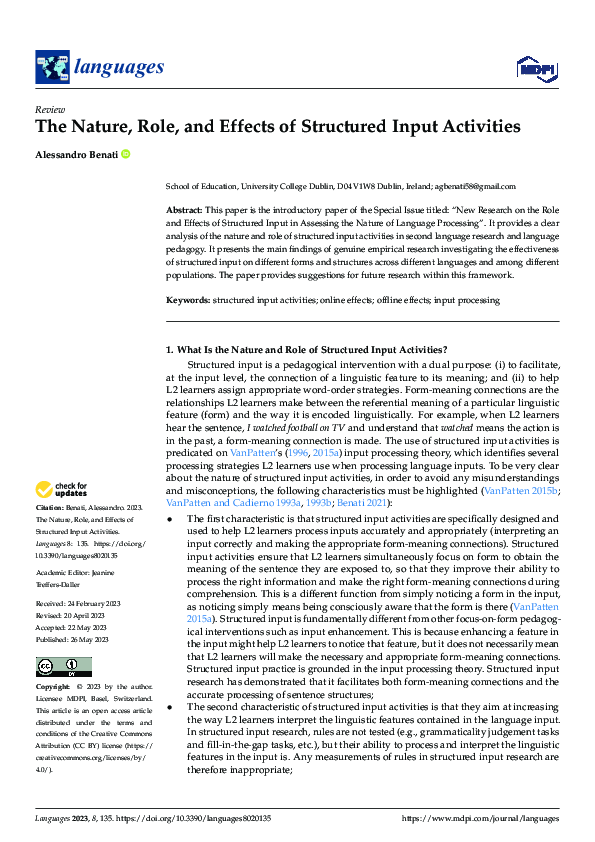 Pdf The Nature Role And Effects Of Structured Input Activities 3409