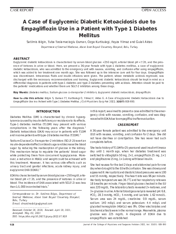 (PDF) A Case of Euglycemic Diabetic Ketoacidosis due to Empagliflozin ...