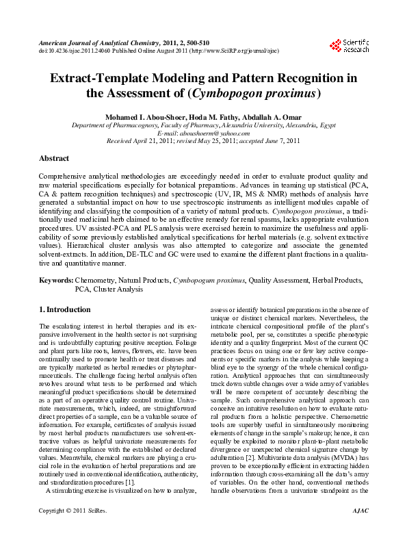 (PDF) Extract-Template Modeling and Pattern Recognition in the ...