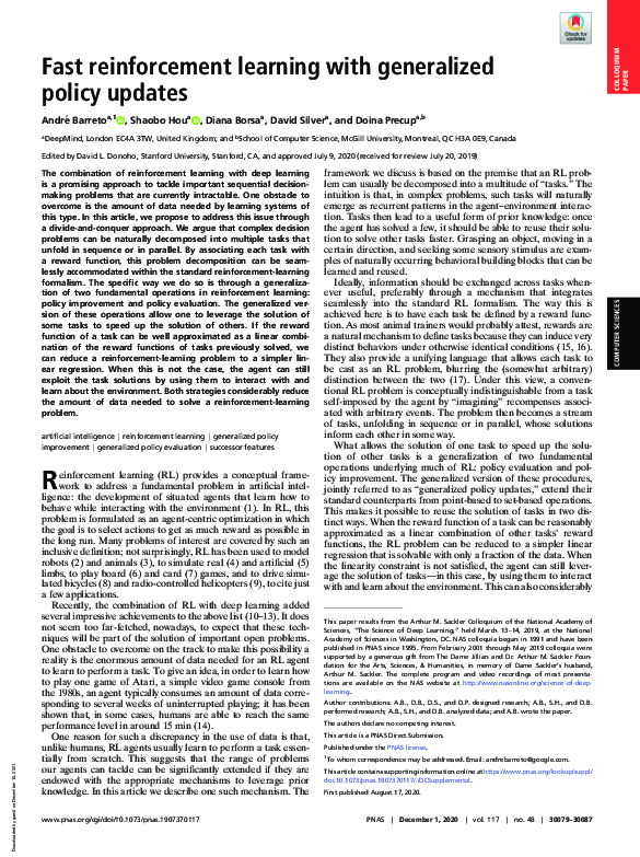 (PDF) Fast reinforcement learning with generalized policy updates