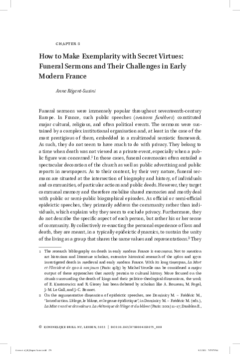 (PDF) How to Make Exemplarity with Secret Virtues: Funeral Sermons and ...