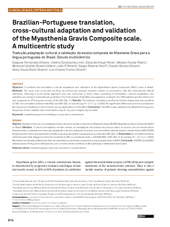 (PDF) Brazilian-Portuguese translation, cross-cultural adaptation and validation of the ...