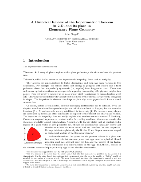 (PDF) A historical review of the isoperimetric theorem in 2-d, and its ...