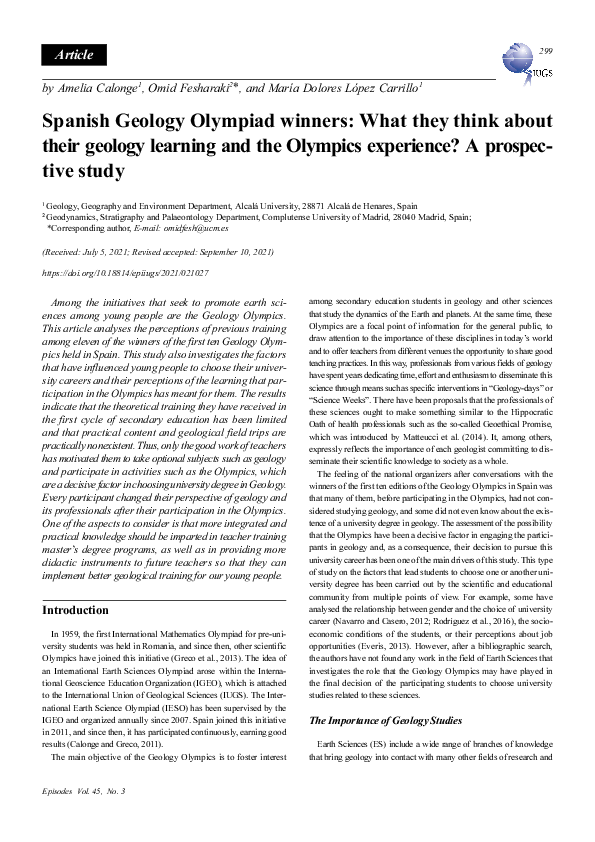 (PDF) Spanish Geology Olympiad winners: What they think about their ...