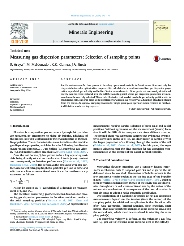 (PDF) Measuring gas dispersion parameters: Selection of sampling points