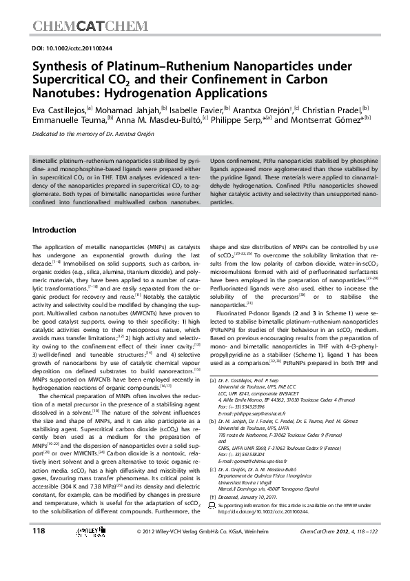 (PDF) Synthesis of Platinum-Ruthenium Nanoparticles under Supercritical ...
