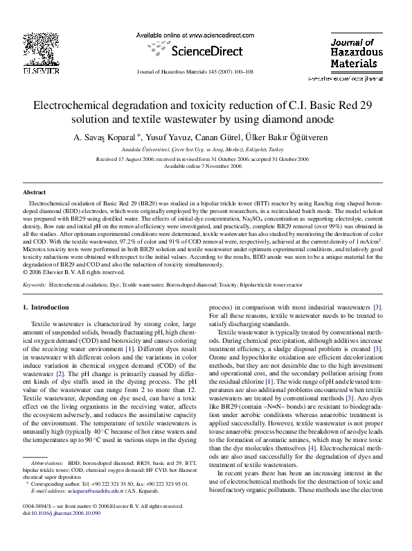 (PDF) Electrochemical degradation and toxicity reduction of C.I. Basic ...