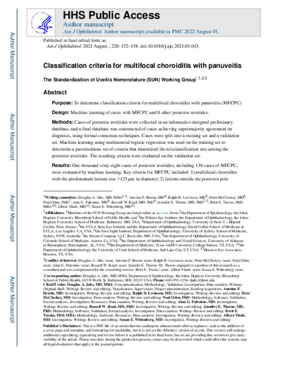 (PDF) Classification Criteria for Multifocal Choroiditis With Panuveitis