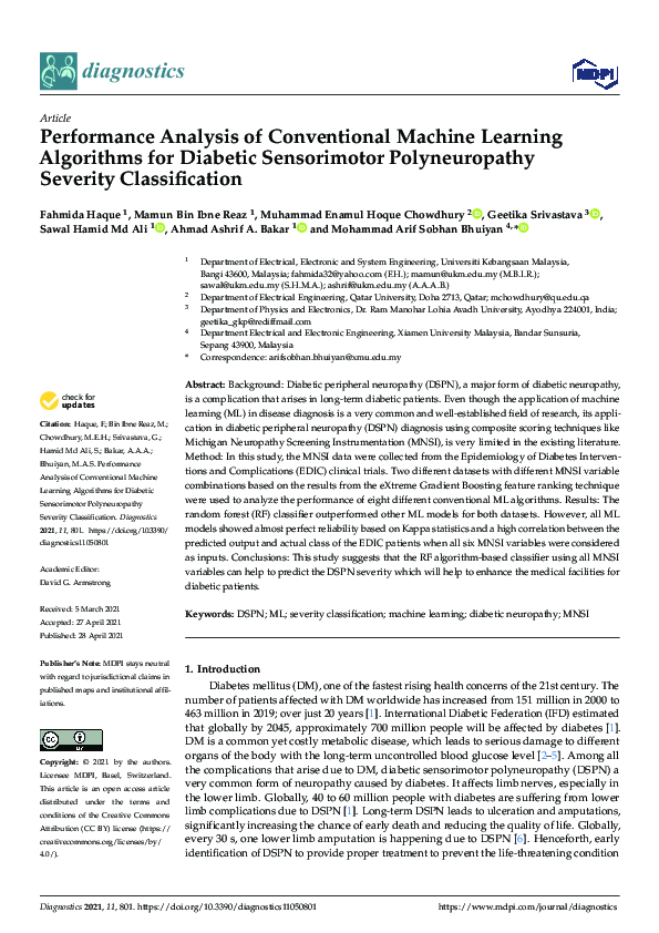 (PDF) Performance Analysis of Conventional Machine Learning Algorithms for Diabetic Sensorimotor ...