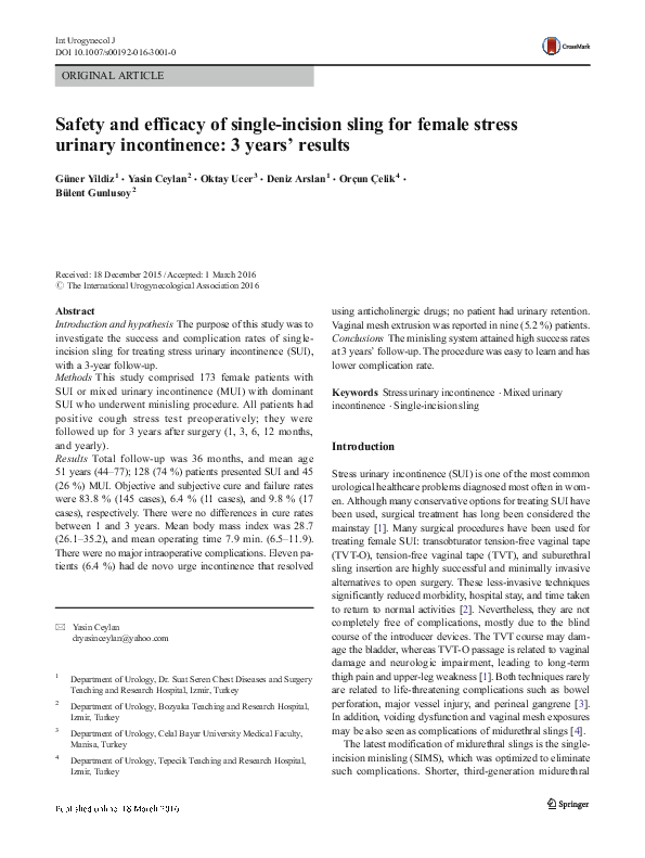 (PDF) Safety and efficacy of single-incision sling for female stress ...