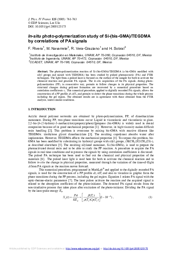 (PDF) In-situ photo-polymerization study of Si-(bis-GMA)/TEGDMA by ...