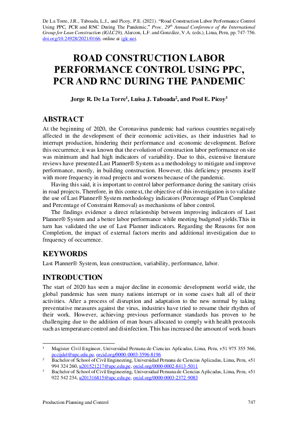 (PDF) Road Construction Labor Performance Control Using PPC, PCR and ...