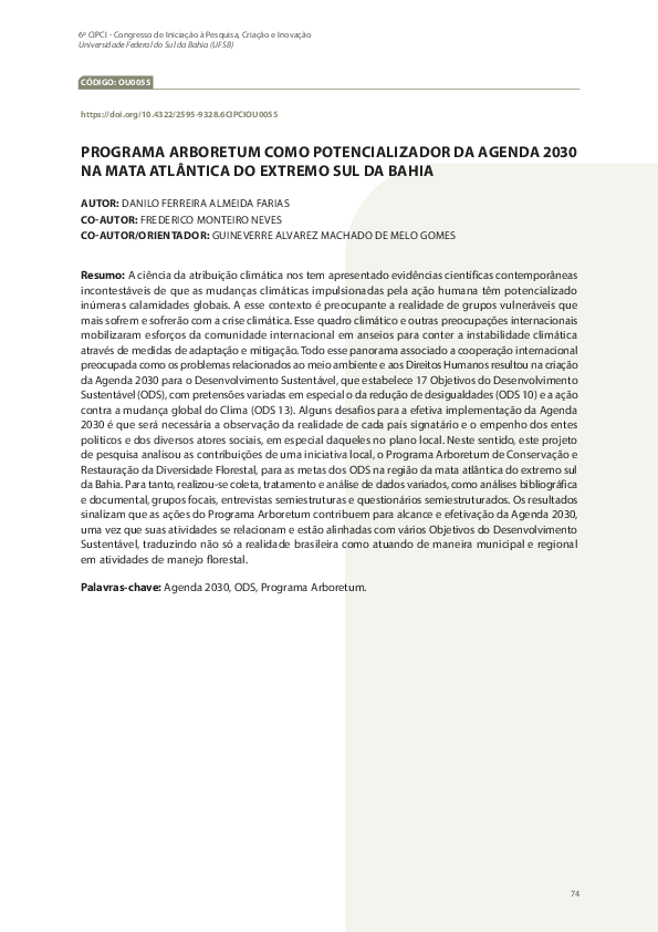 (PDF) Programa Arboretum Como Potencializador Da Agenda 2030 Na Mata Atlântica Do Extremo Sul Da ...