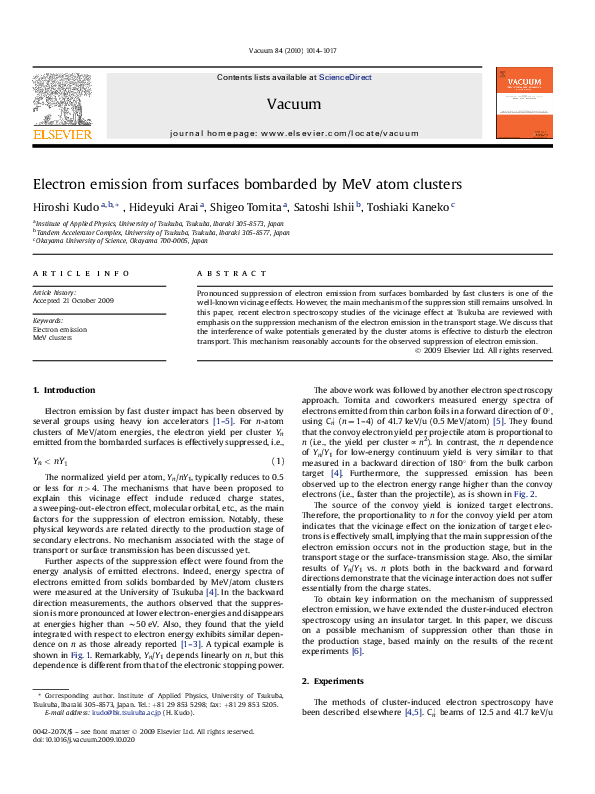 (PDF) Electron emission from surfaces bombarded by MeV atom clusters ...