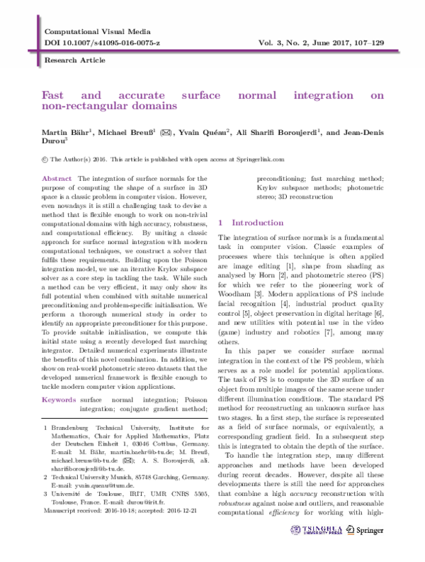 (PDF) Fast and accurate surface normal integration on non-rectangular ...