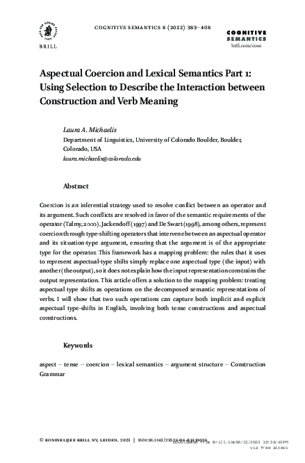 Pdf Aspectual Coercion And Lexical Semantics Part 1 Using Selection