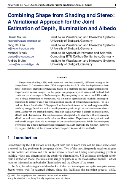 (PDF) Combining Shape from Shading and Stereo: A Variational Approach ...