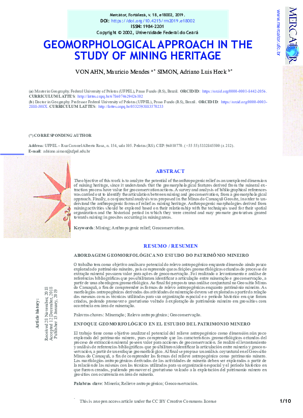 (PDF) Geomorphological Approach in the Study of Mining Heritage