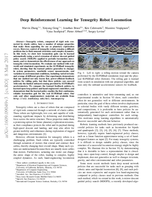 (PDF) Deep reinforcement learning for tensegrity robot locomotion