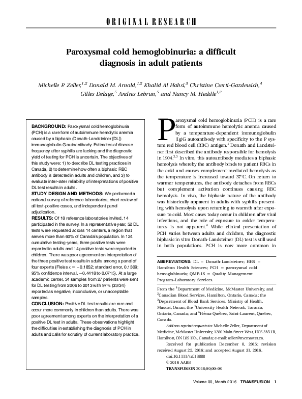(PDF) Paroxysmal cold hemoglobinuria: a difficult diagnosis in adult ...