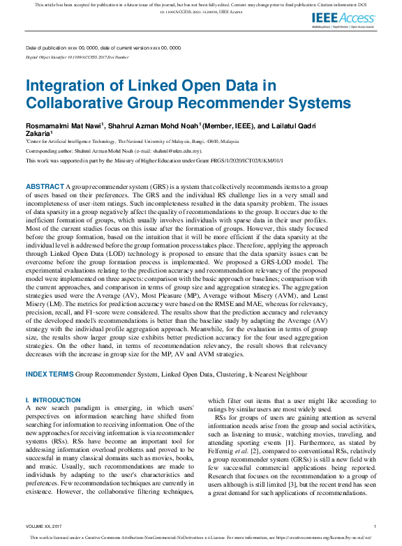Pdf Integration Of Linked Open Data In Collaborative Group Recommender Systems