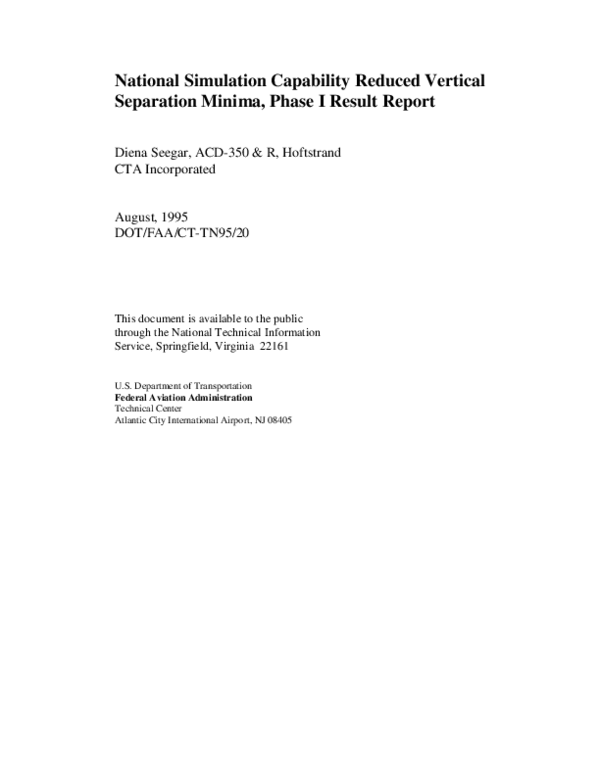 (PDF) National Simulation Capability Reduced Vertical Separation Minima ...