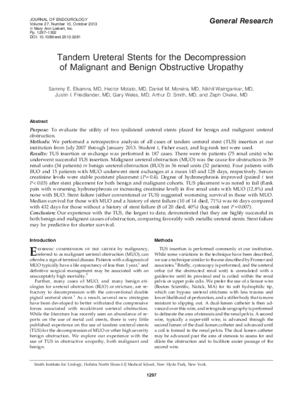 (PDF) Tandem Ureteral Stents for the Decompression of Malignant and ...