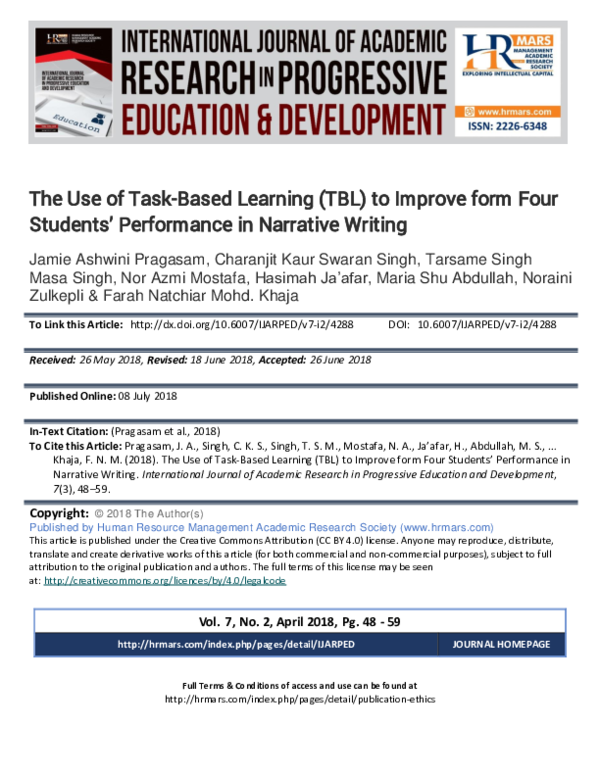 (PDF) The Use of Task-Based Learning (TBL) to Improve form Four ...
