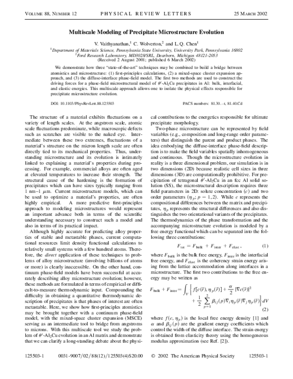 Pdf Multiscale Modeling Of Precipitate Microstructure Evolution