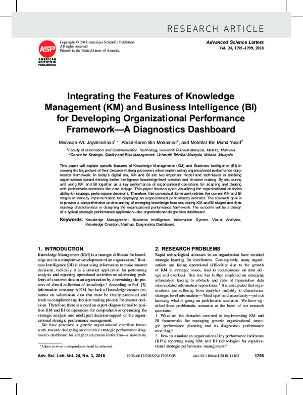 (PDF) Integrating the Features of Knowledge Management (KM) and Business Intelligence (BI) for ...
