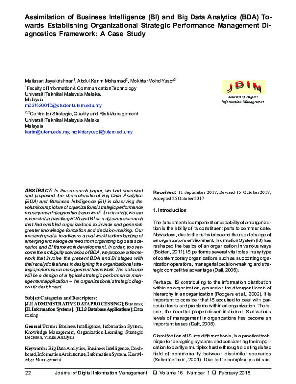 (PDF) Assimilation Of Business Intelligence (BI) And Big Data Analytics (BDA) Towards ...
