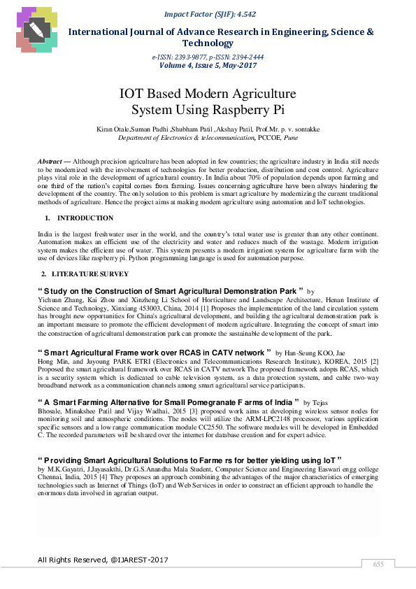 (PDF) IOT Based Modern Agriculture System Using Raspberry Pi