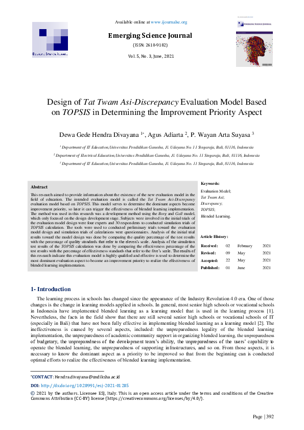 (PDF) Design of Tat Twam Asi-Discrepancy Evaluation Model Based on TOPSIS in Determining the ...