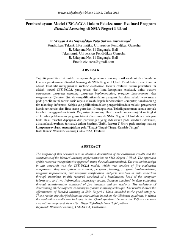 (PDF) Pemberdayaan Model CSE-UCLA Dalam Pelaksanaan Evaluasi Program Blended Learning di SMA ...