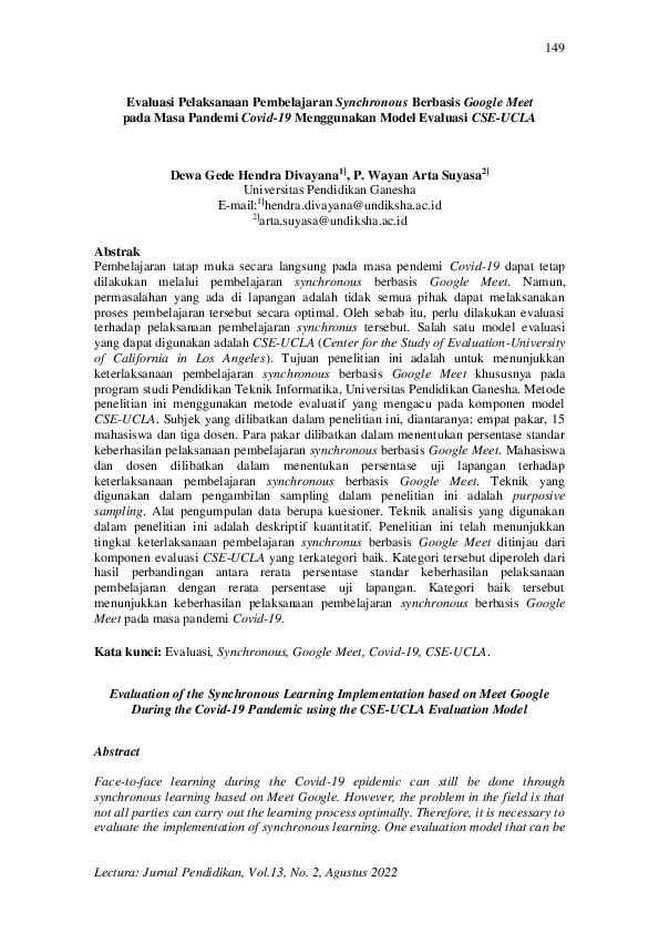 (PDF) Evaluasi Pelaksanaan Pembelajaran Synchronous Berbasis Meet Google Pada Masa Pandemi Covid ...