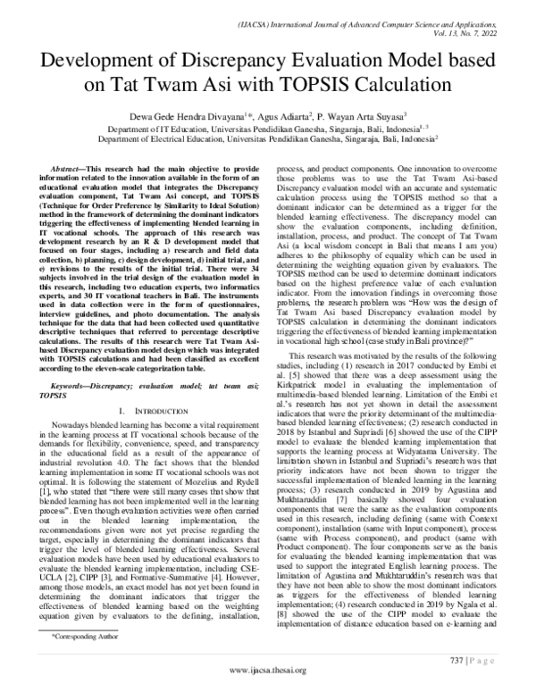 (PDF) Development of Discrepancy Evaluation Model based on Tat Twam Asi with TOPSIS Calculation ...