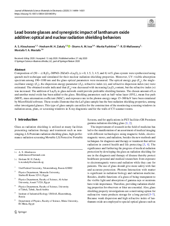 (PDF) Lead borate glasses and synergistic impact of lanthanum oxide ...