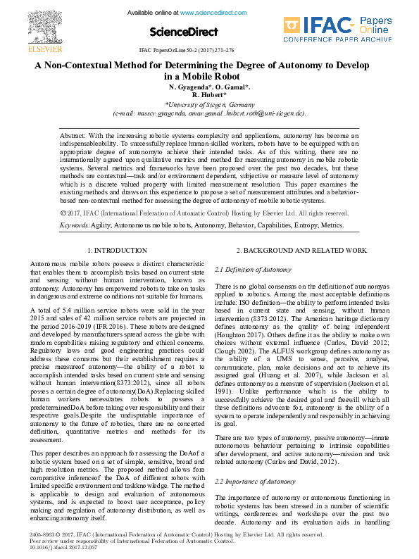 (PDF) A Non-Contextual Method for Determining the Degree of Autonomy to Develop in a Mobile Robot