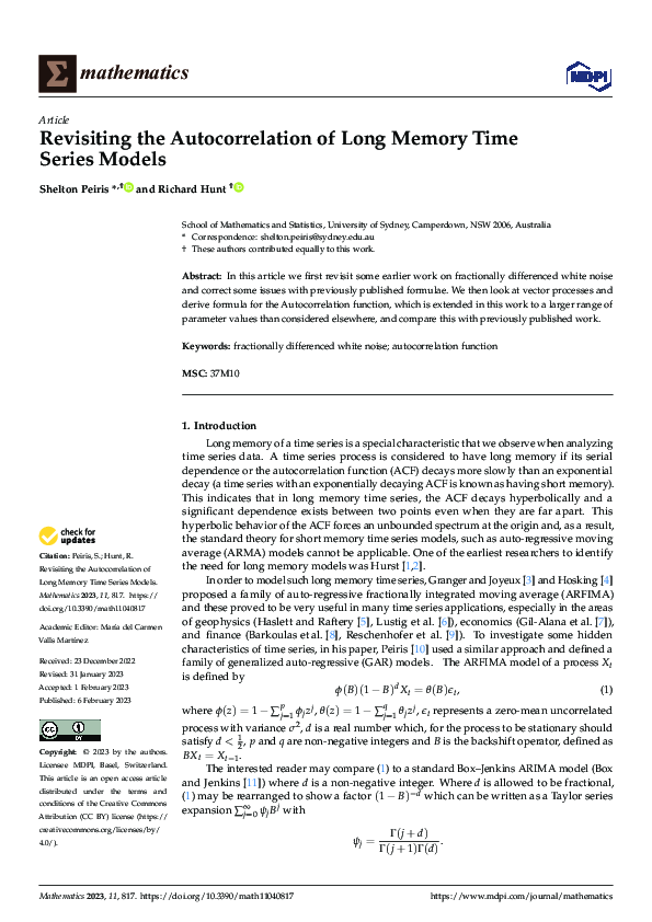 Pdf Revisiting The Autocorrelation Of Long Memory Time Series Models