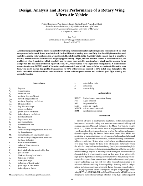(PDF) Design, Analysis and Hover Performance of a Rotary Wing Micro Air ...