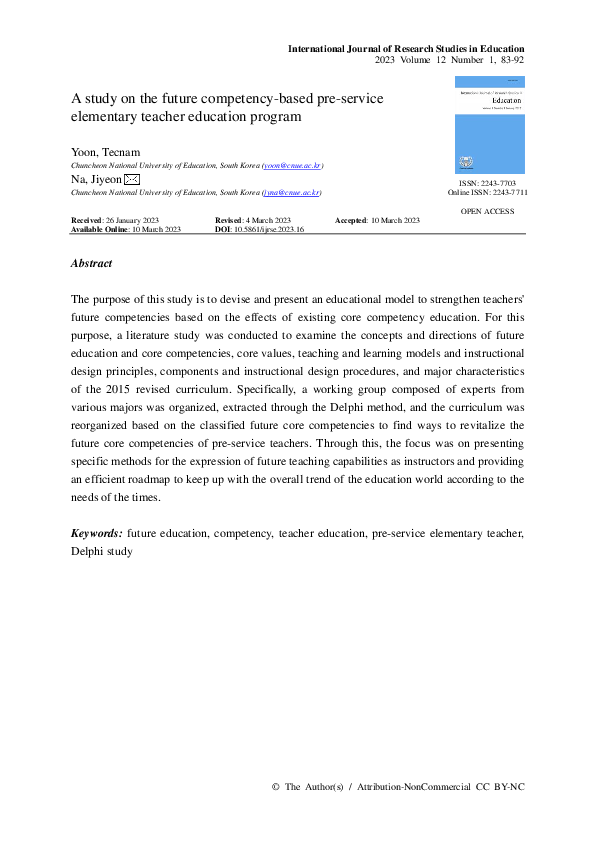 (PDF) A study on the future competency-based pre-service elementary ...