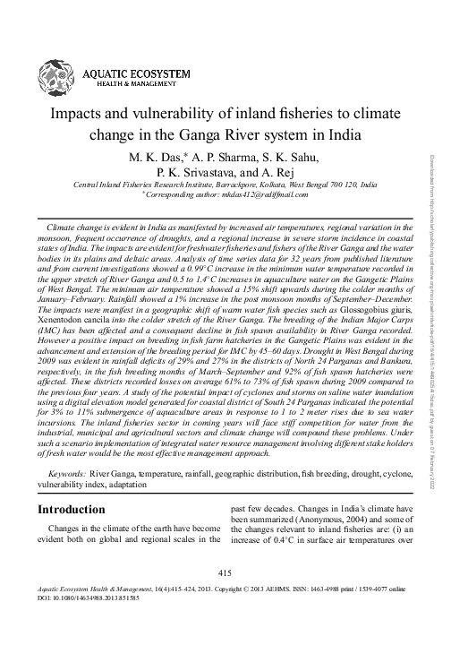 (PDF) Impacts and vulnerability of inland fisheries to climate change in the Ganga River system ...