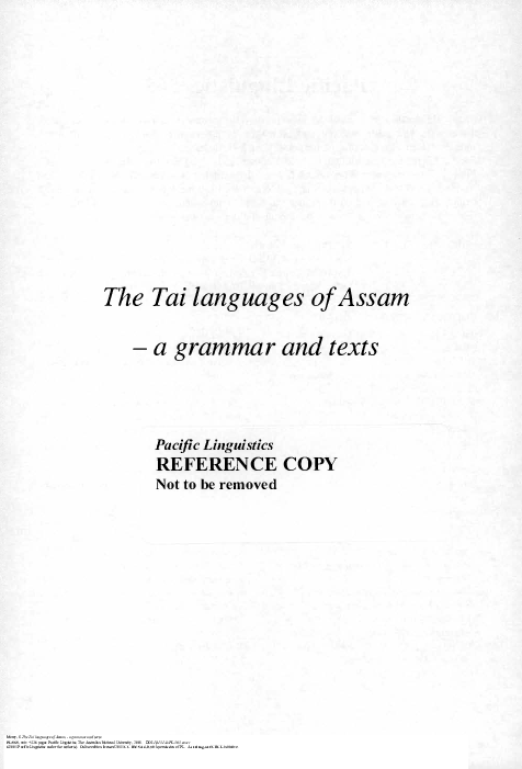 (PDF) The Tai languages of Assam - a grammar and texts