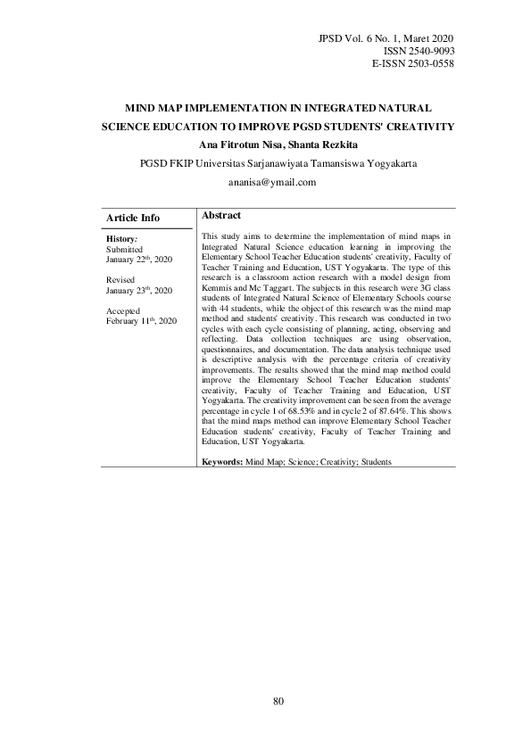 (PDF) Mind Map Implementation in Integrated Natural Science Education to Improve PGSD Students ...