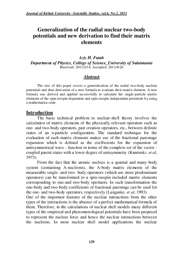 (PDF) Generalization of the radial nuclear two-body potentials and new derivation to find their ...