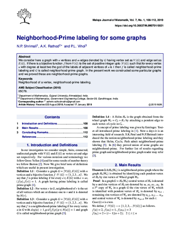 (PDF) Neighborhood-Prime labeling for some graphs