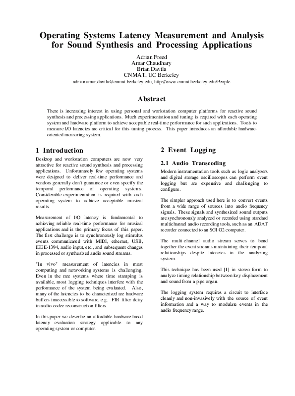 (PDF) Operating Systems Latency Measurement and Analysis for Sound Synthesis and Processing ...