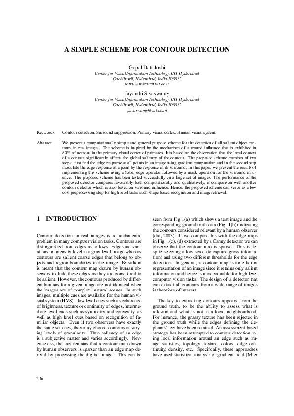 Pdf A Simple Scheme For Contour Detection