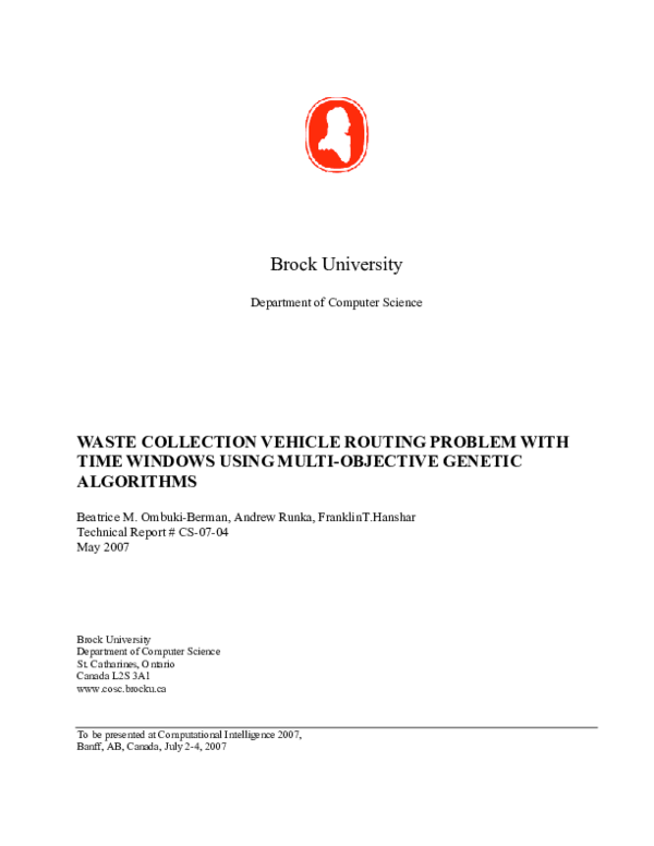 (PDF) Waste collection vehicle routing problem with time windows | Evi Yuliza - Academia.edu